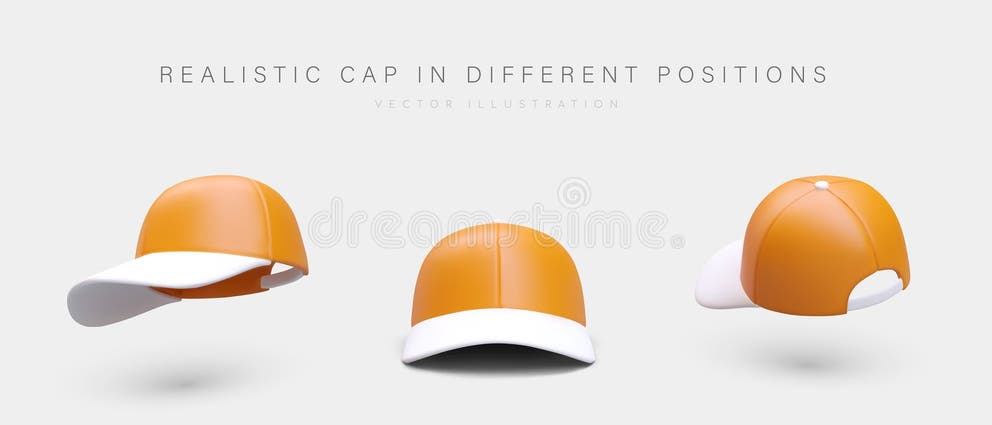 3D Baseball Cap in Different Positions. Front, Side, Back View Stock ...