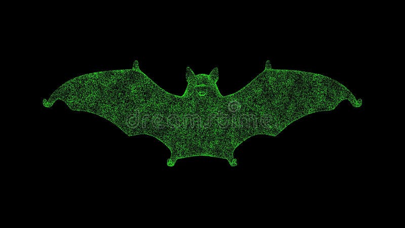 3D Bat on Black Bg. Object Dissolved Green Flickering Particles ...