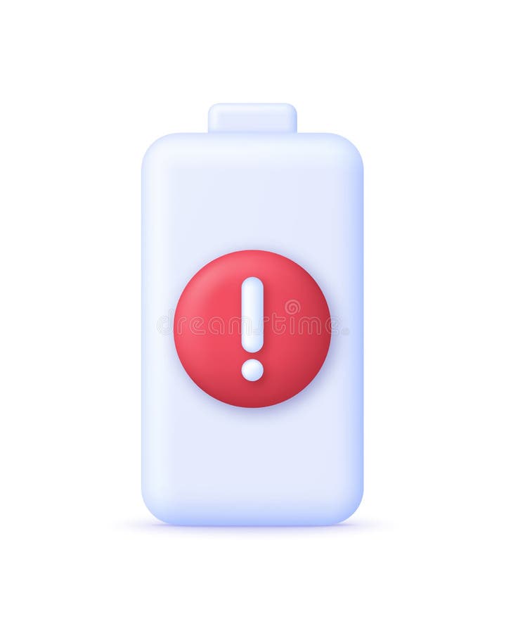 3D Battery and Exclamation Mark. Low Battery Warning Stock Vector ...