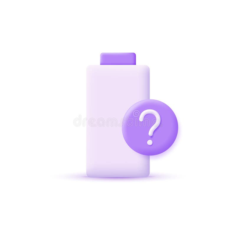 3d Battery Icon and Question Mark Isolated on White Background. Modern ...