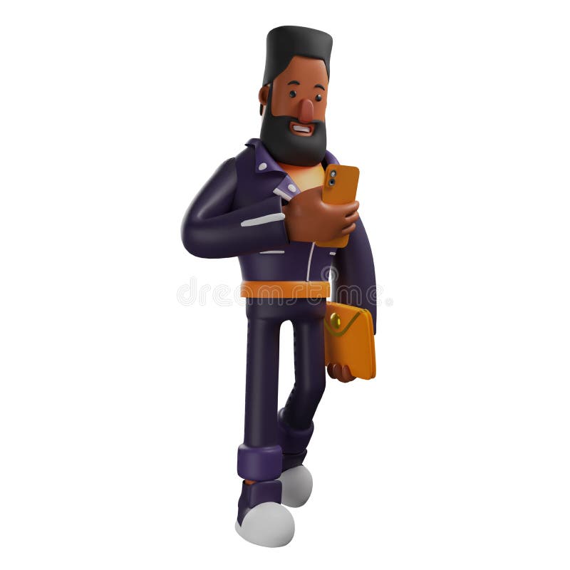 3D Beard Man Cartoon Picture Holding a Cell Phone Stock Illustration ...