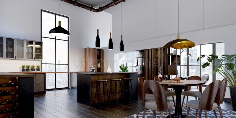 3d Beautiful Modern Interior Render, Open Space and Natural Light Stock ...