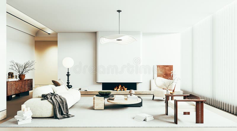 3d Beautiful Modern Interior Render, Open Space and Natural Light Stock ...