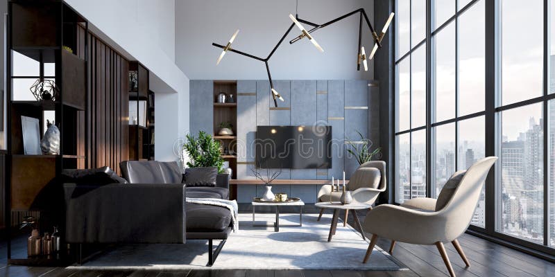 3d Beautiful Modern Interior Render, Open Space and Natural Light Stock ...