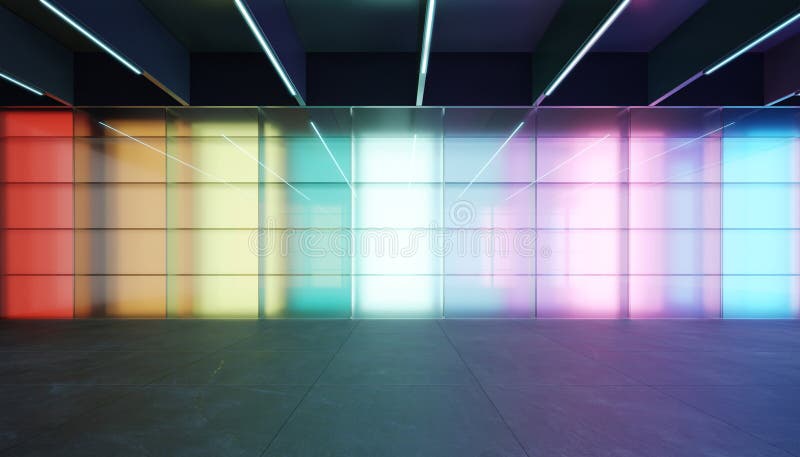 3D Beautiful Translucent Colorful Glass Wall Interior Stock ...