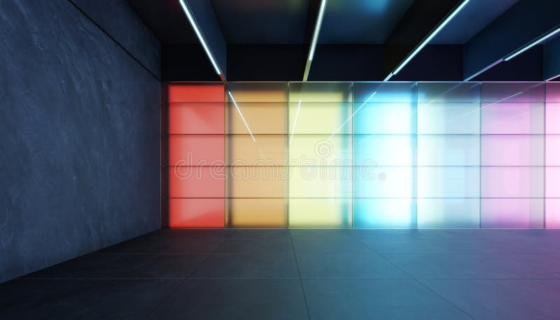 3D Beautiful Translucent Colorful Glass Wall Interior Stock ...