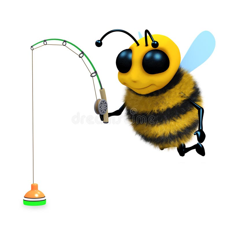 3d Bee fishing stock illustration. Illustration of cute - 41675716