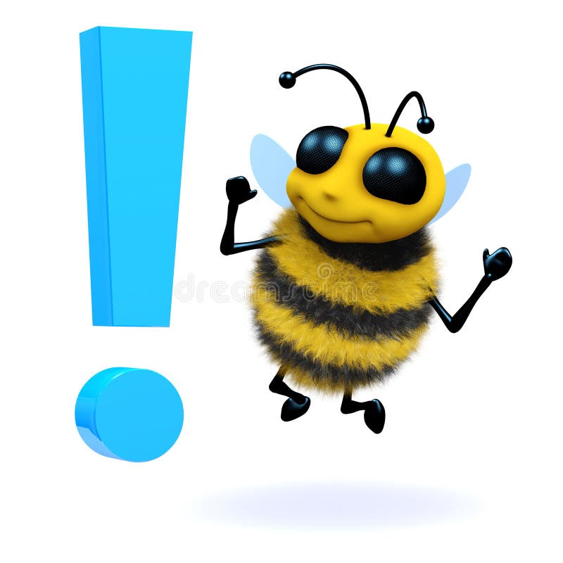 3d Bee is Surprised by an Exclamation Mark Stock Illustration ...