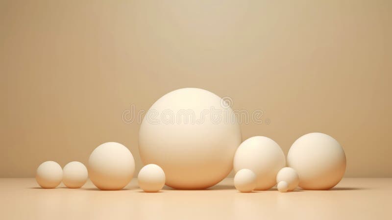 3D Beige Spheres of Different Sizes and Transparency. Pastel Colour ...