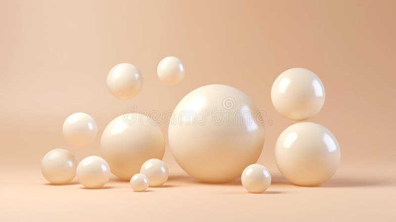 3D Beige Spheres of Different Sizes and Transparency. Pastel Colour ...