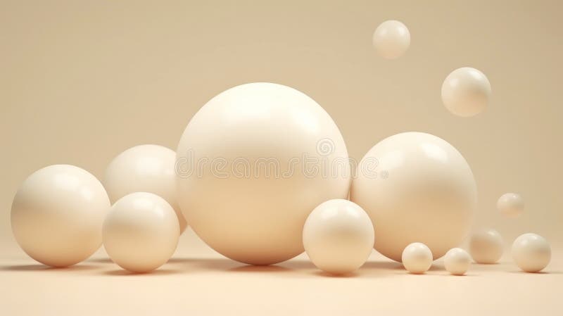 3D Beige Spheres of Different Sizes and Transparency. Pastel Colour ...
