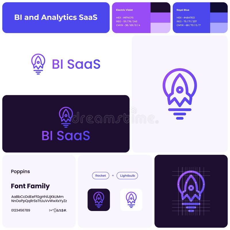 2D BI and Analytics SaaS Template Rocket and Lightbulb Logo Stock ...