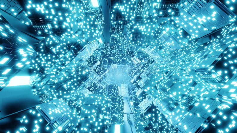 3D Big Data Digital Background Square with Futuristic Matrix. 3D ...