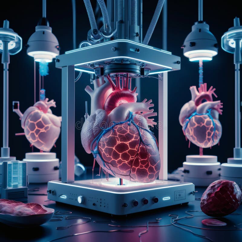 3D Bioprinter Creating Artificial Heart Tissue in Lab, Glowing Bio-ink ...