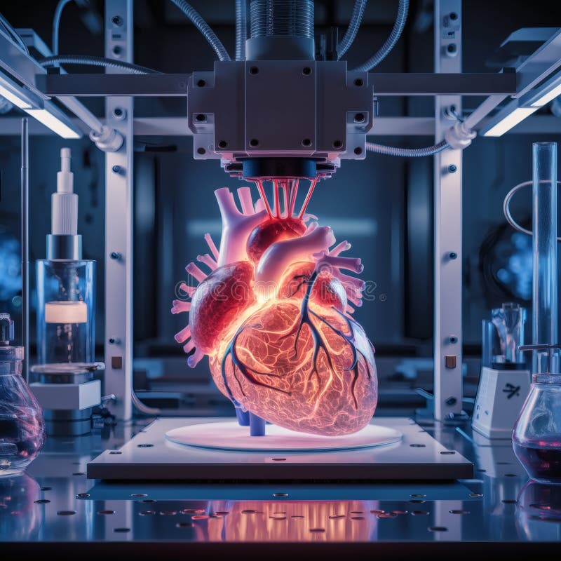 3D Bioprinter Creating Artificial Heart Tissue in Lab, Glowing Bio-ink ...