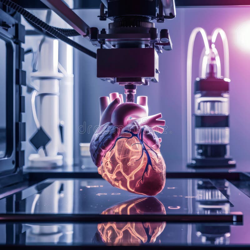 3D Bioprinter Creating Artificial Heart Tissue in Lab, Glowing Bio-ink ...