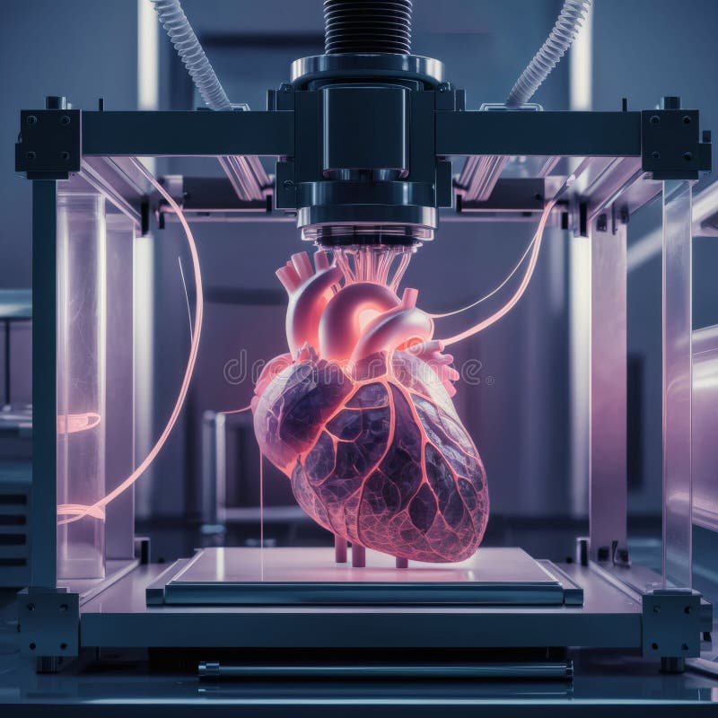 3D Bioprinter Creating Artificial Heart Tissue in Lab, Glowing Bio-ink ...