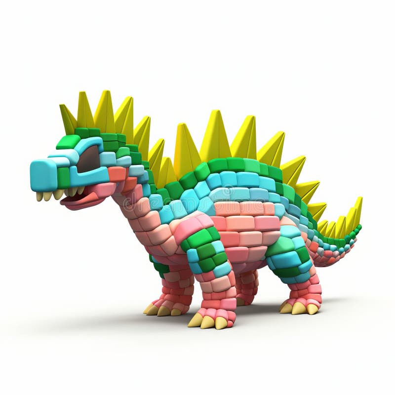 3d 8 Bit Pixel Cartoon of Stegosaurus on White Background Stock ...