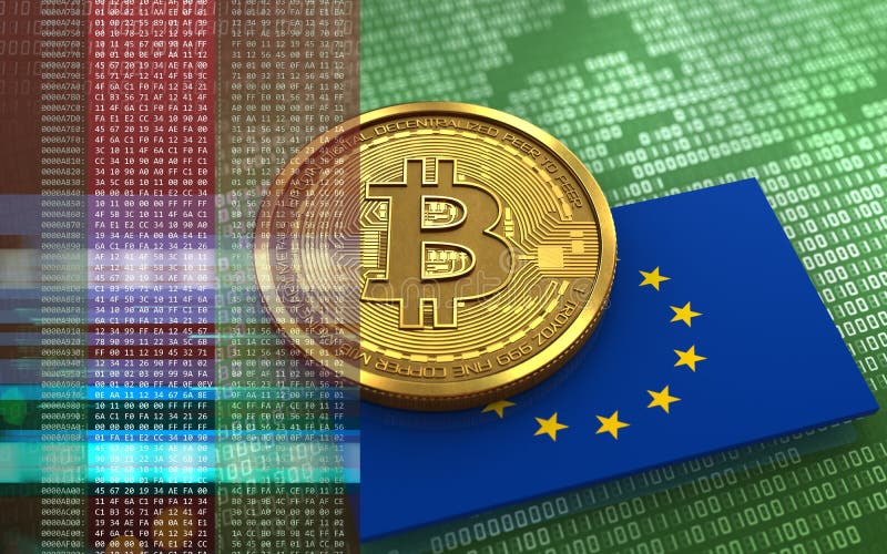 3d bitcoin EU flag stock illustration. Illustration of european - 98960354