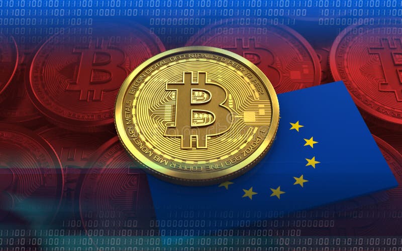 3d bitcoin EU flag stock illustration. Illustration of currency - 98521276