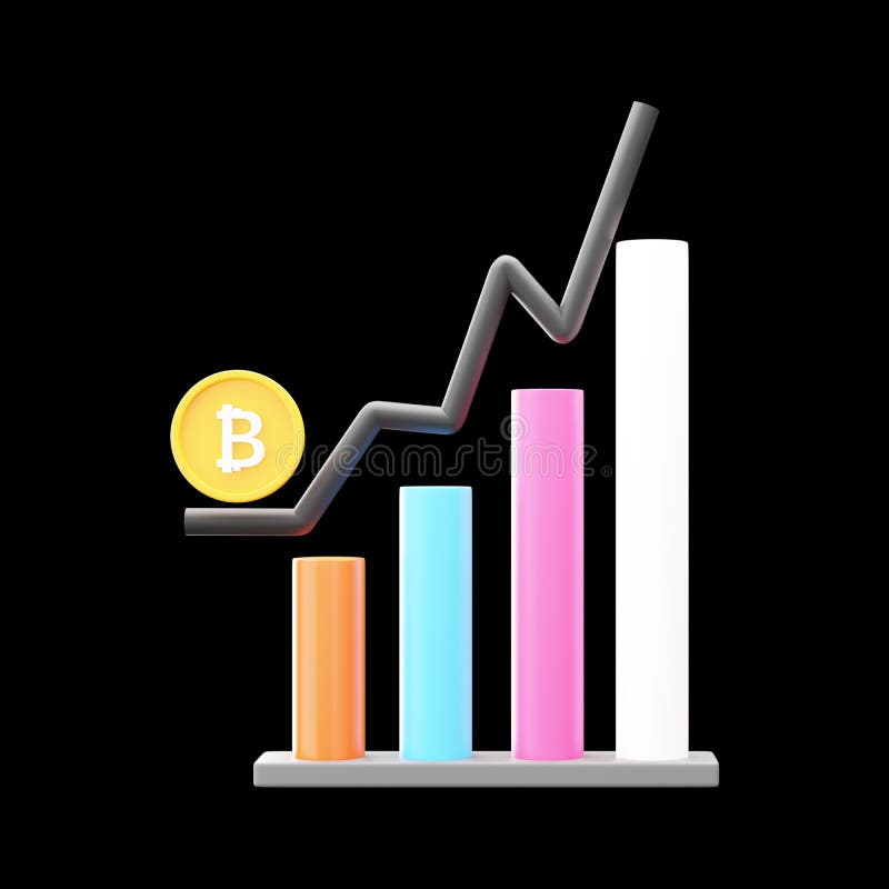 3D Bitcoin Growing Bar Graph Colorful Illustration Over Black Stock ...