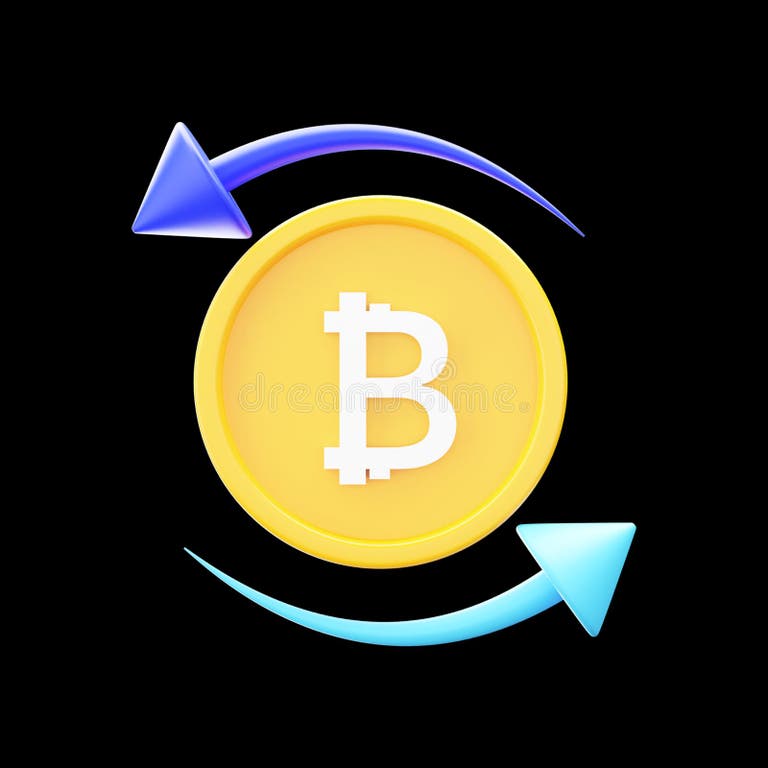 3D Bitcoin Transfer Arrow Over Black Stock Illustration - Illustration ...