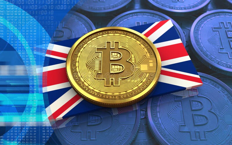 3d bitcoin UK flag stock illustration. Illustration of britain - 103542383