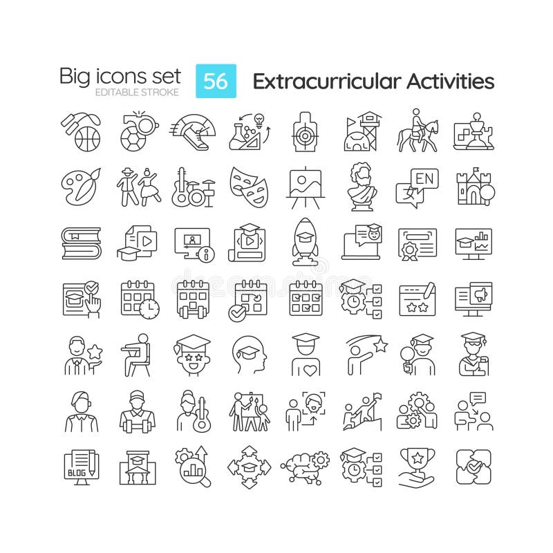 2D Black Big Icons Set for Extracurricular Activities Stock Vector ...