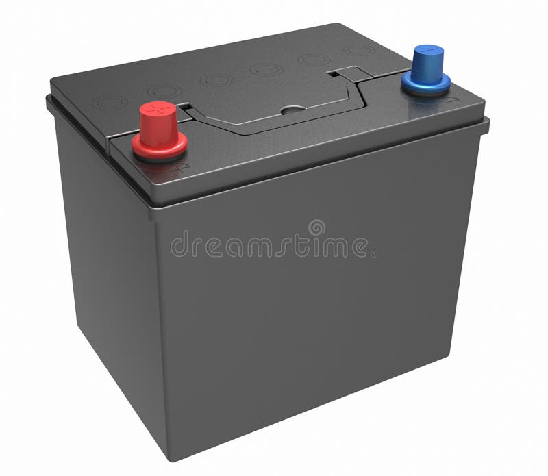 3D Black Car Battery with Red and Blue Terminals on White Stock ...
