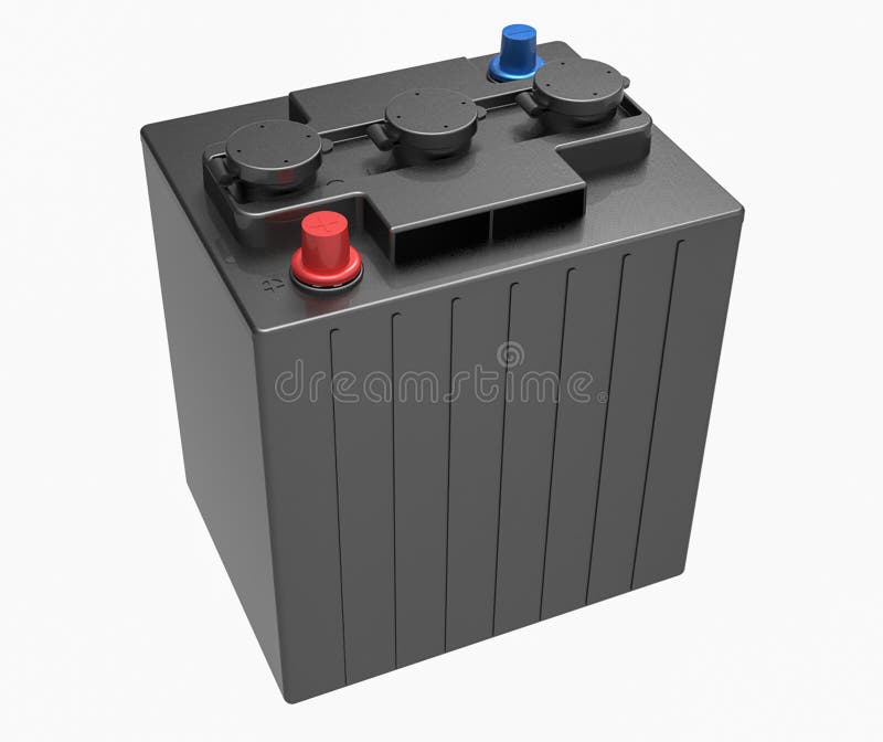 3D Black Car Battery with Red and Blue Terminals on White Stock ...