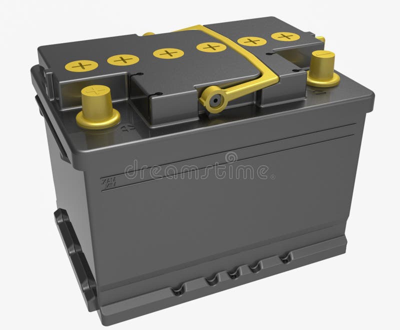 3D Black Car Battery with Yellow Handle and Yellow Terminals on Stock ...