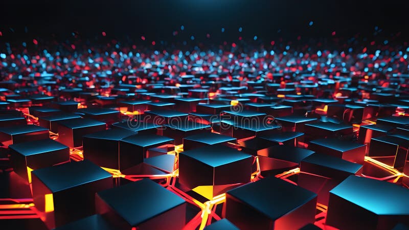 3D Black Cubes with Lava and Abstract Black Design Stock Illustration ...