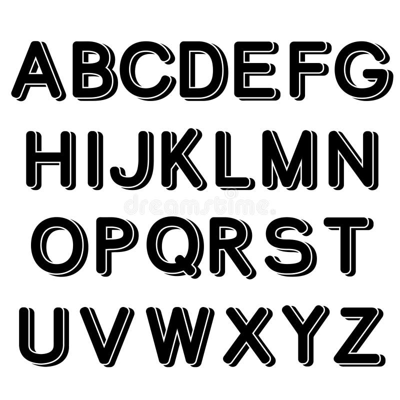 3D Black Font Alphabet - Simple Capital Letters Stock Vector ...
