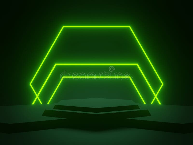 3D Black Geometric Podium with Green Neon Lights. Sci-Fi Mock Up Stock ...