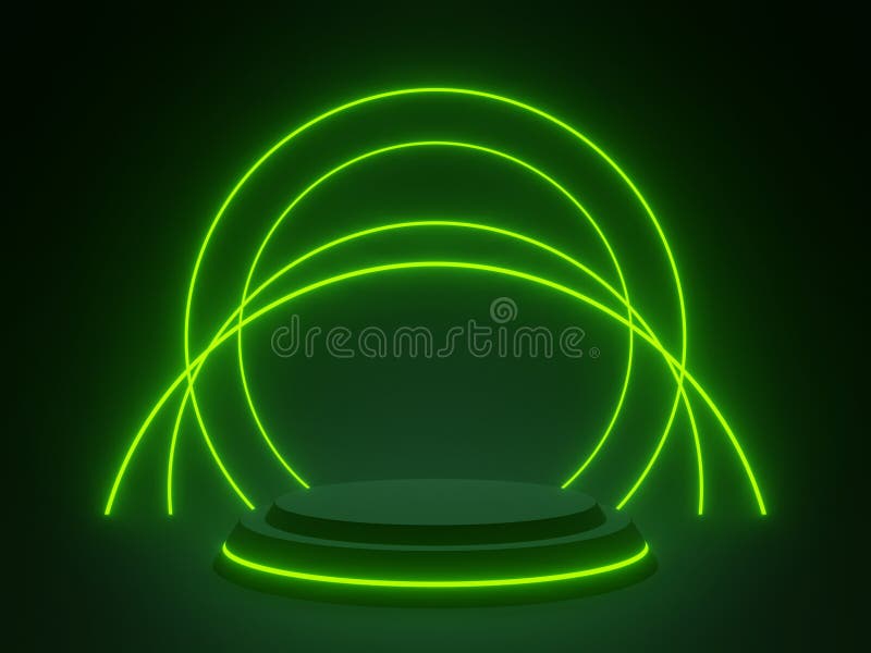 3D Black Geometric Podium with Green Neon Lights. Sci-Fi Mock Up Stock ...