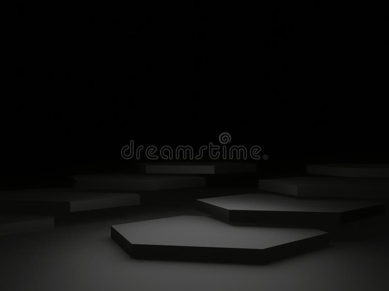 3D Black Geometric Stage. Dark Room Background Stock Illustration ...