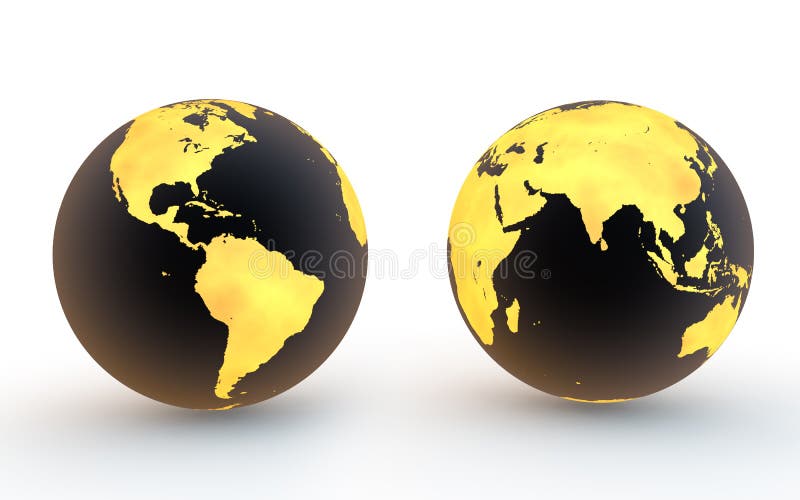 Gold Earth Globe and Plant Icon Isolated on Yellow Background. World or ...