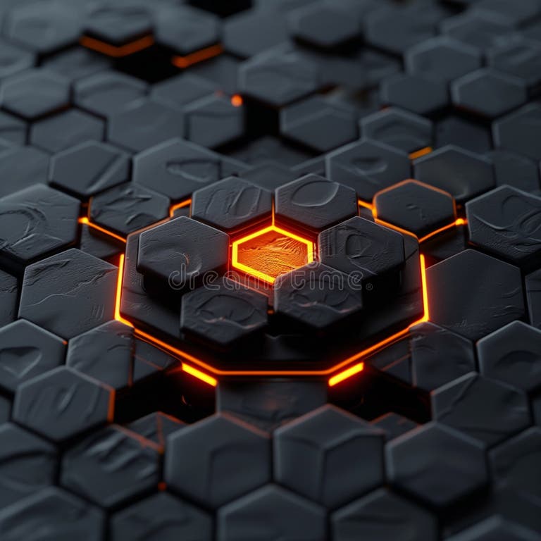 3D Black Hexagon Pattern with Orange Glow in the Center Stock ...