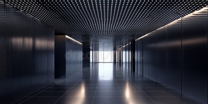 A 3D Black Interior with a Grid-like Structure on the Ceiling and Walls ...