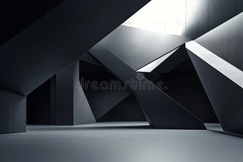 A 3D Black Interior with Sharp, Angular Forms and a Matte Finish. the ...