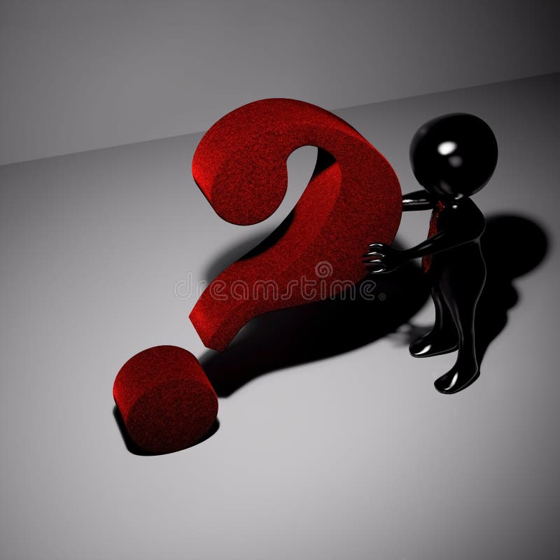 3d Black Man with Red Tie Supporting a Big Red Question Mark Stock ...