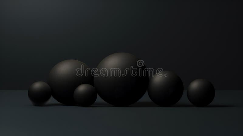 3D Black Matte Spheres of Different Sizes and Transparency. Dark Colour ...
