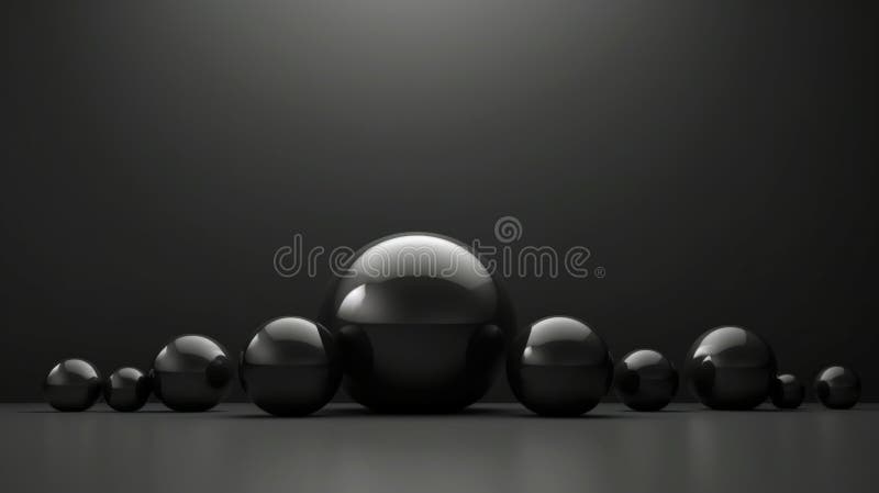 3D Black Matte Spheres of Different Sizes and Transparency. Dark Colour ...