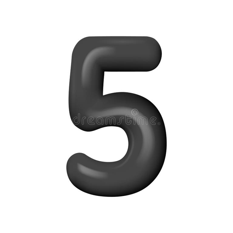 3D Black Number 5. Black Realistic Plastic Number with Highlights Stock ...
