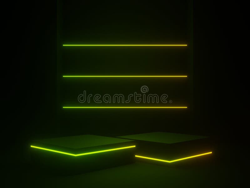 3D Black Podium with Gradient Neon Lights Stock Illustration ...