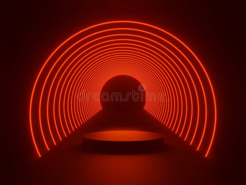 3D Black Podium with Red Neon Lights Stock Illustration - Illustration ...