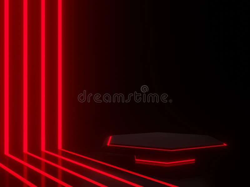 3D Black Podium with Red Neon Lights Stock Illustration - Illustration ...