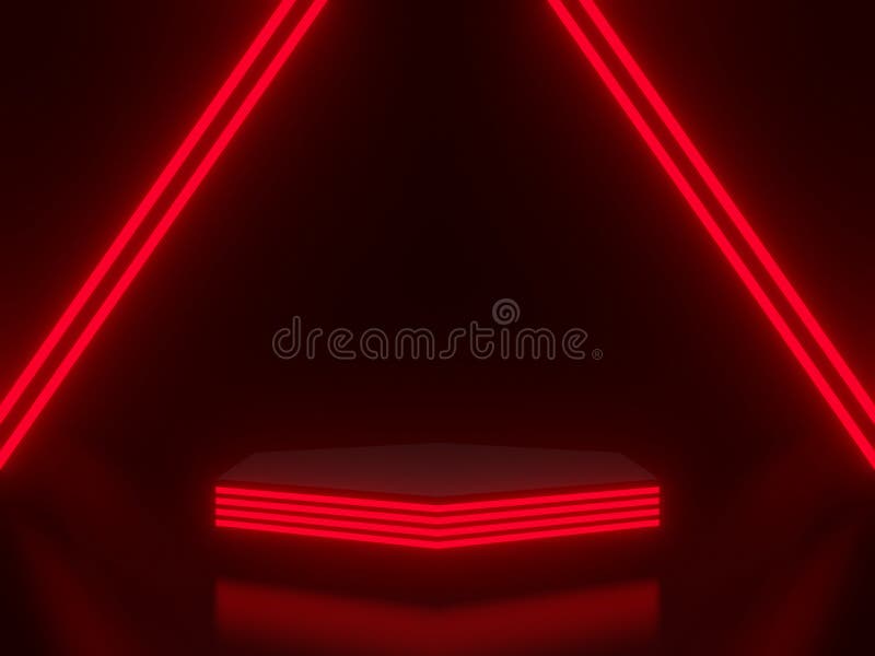 3D Black Podium with Red Neon Lights Stock Illustration - Illustration ...