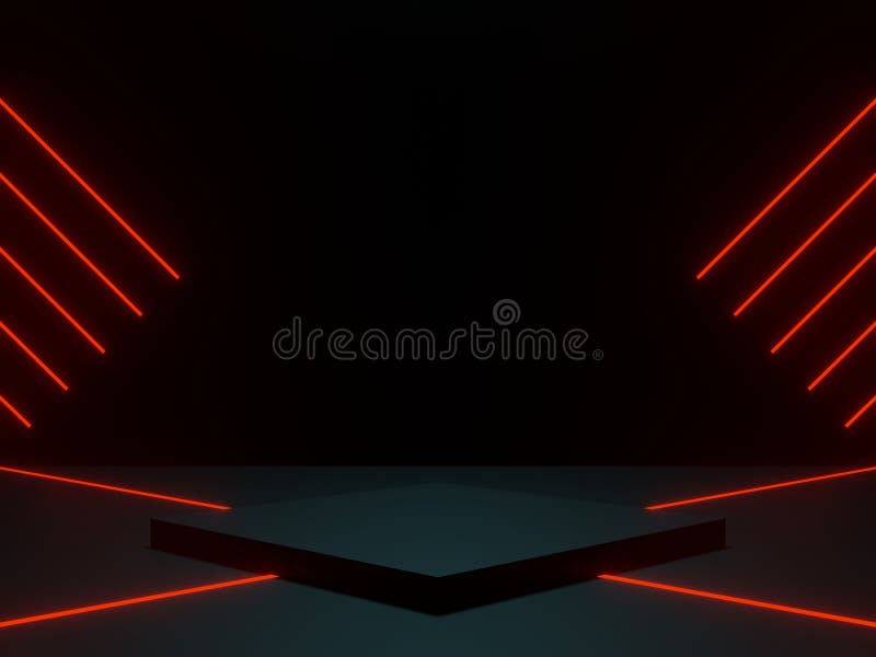 3D Black Podium with Red Neon Lights Stock Illustration - Illustration ...