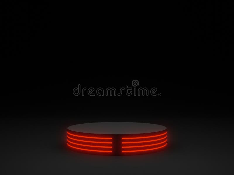 3D Black Podium with Red Neon Lights Stock Illustration - Illustration ...